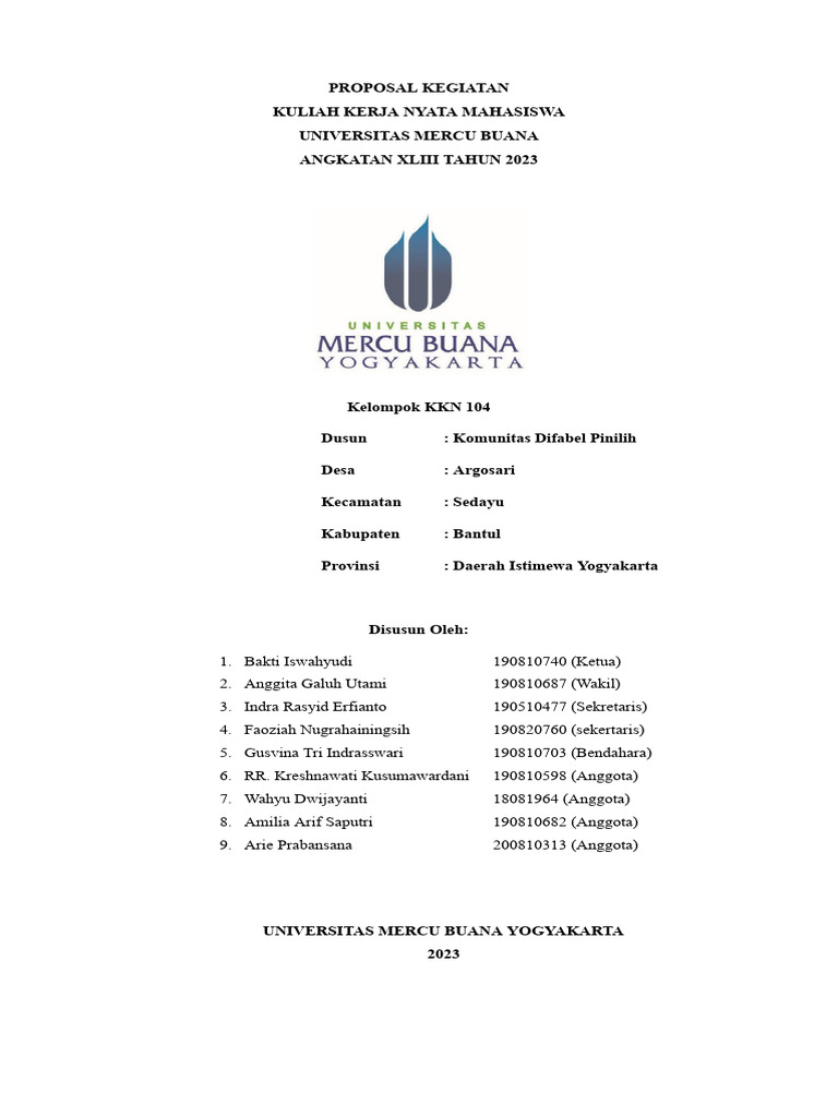 Proposal Rencana Kegiatan Kuliah Kerja Nyata (KKN) | PDF