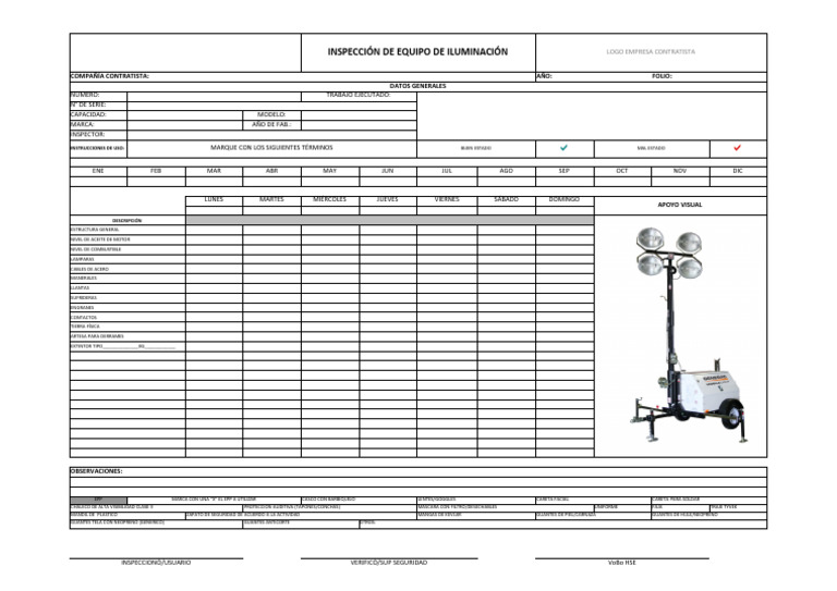 Check List de equipo de iluminacion | PDF Check List de equipo de iluminacion | PDF