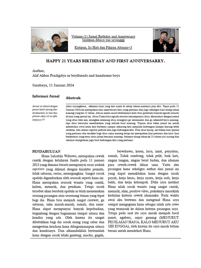 Jurnal Birthday and Anniversary Untuk Nanong | PDF