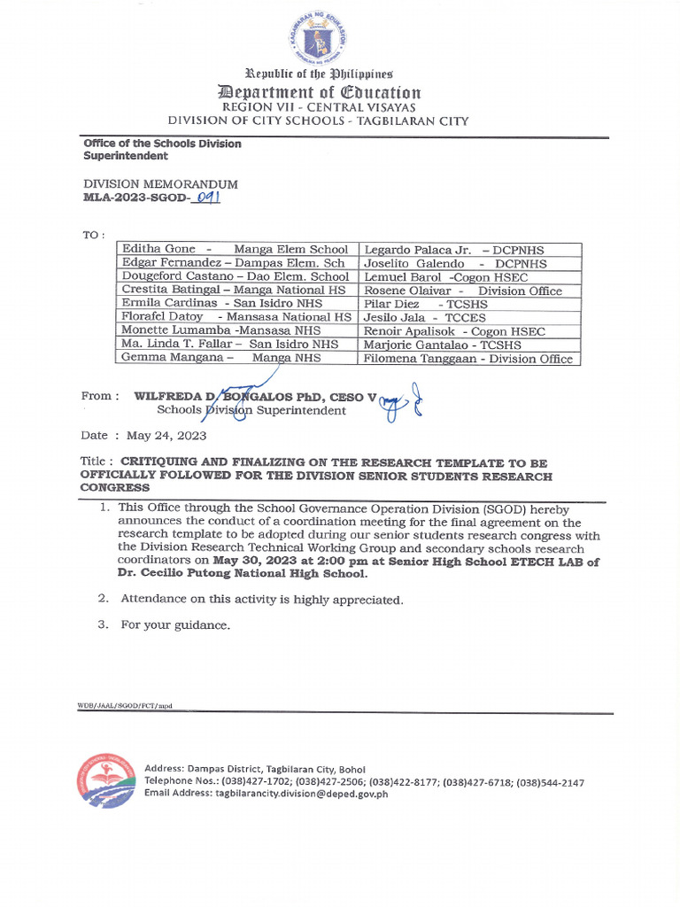 Mla 2023 Sgod 091 Critiquing and Finalizing On The Research Template To ...