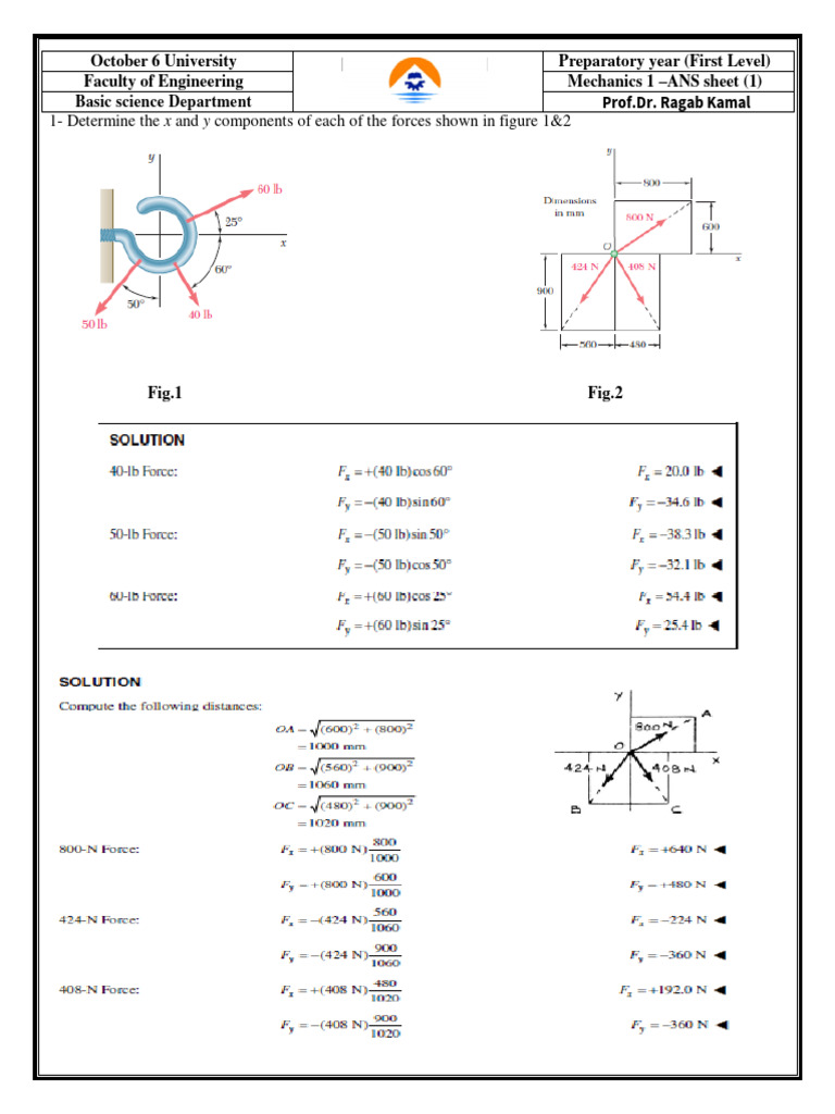 Model Answer - Sheet 1 - 2D Force Analysis | PDF