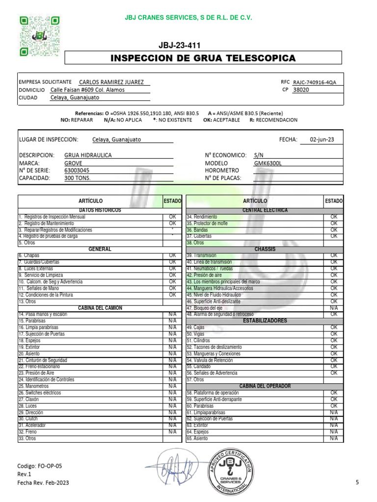 REPORTE DE INSPECCION | PDF | Equipo | Máquinas