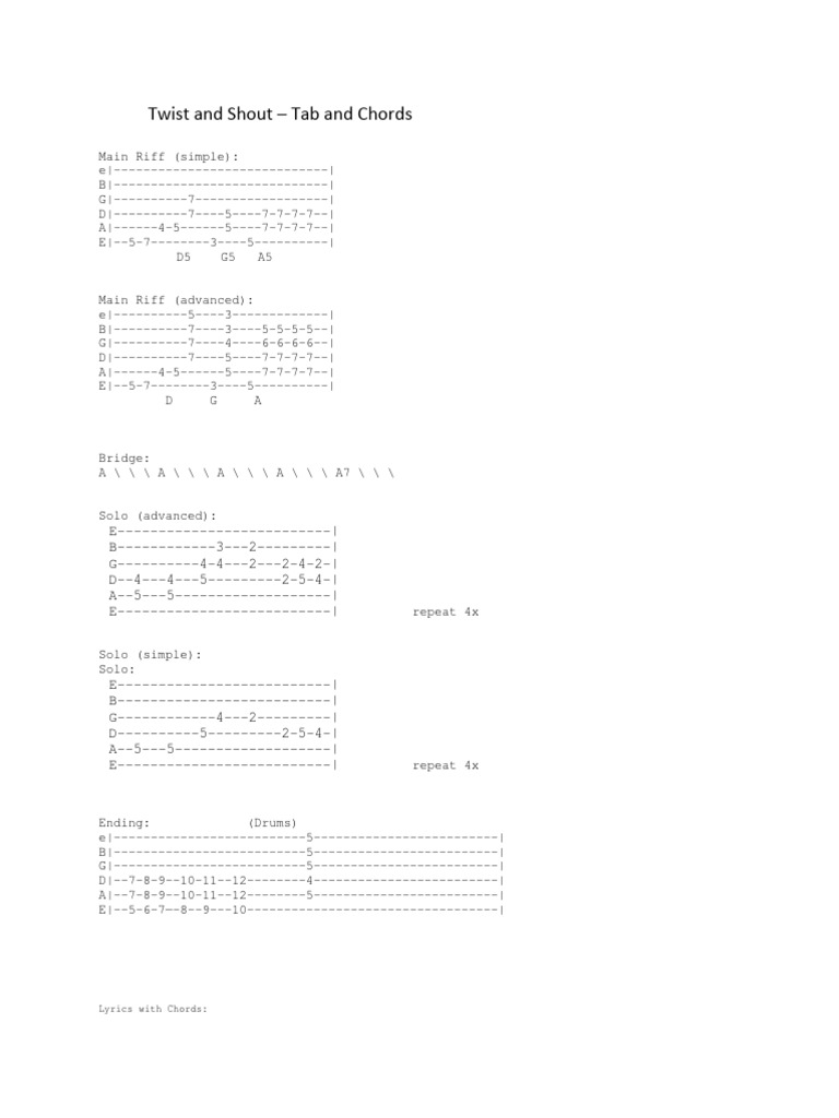 twist_and_shout_-_tab_and_chords | PDF | Musical Forms