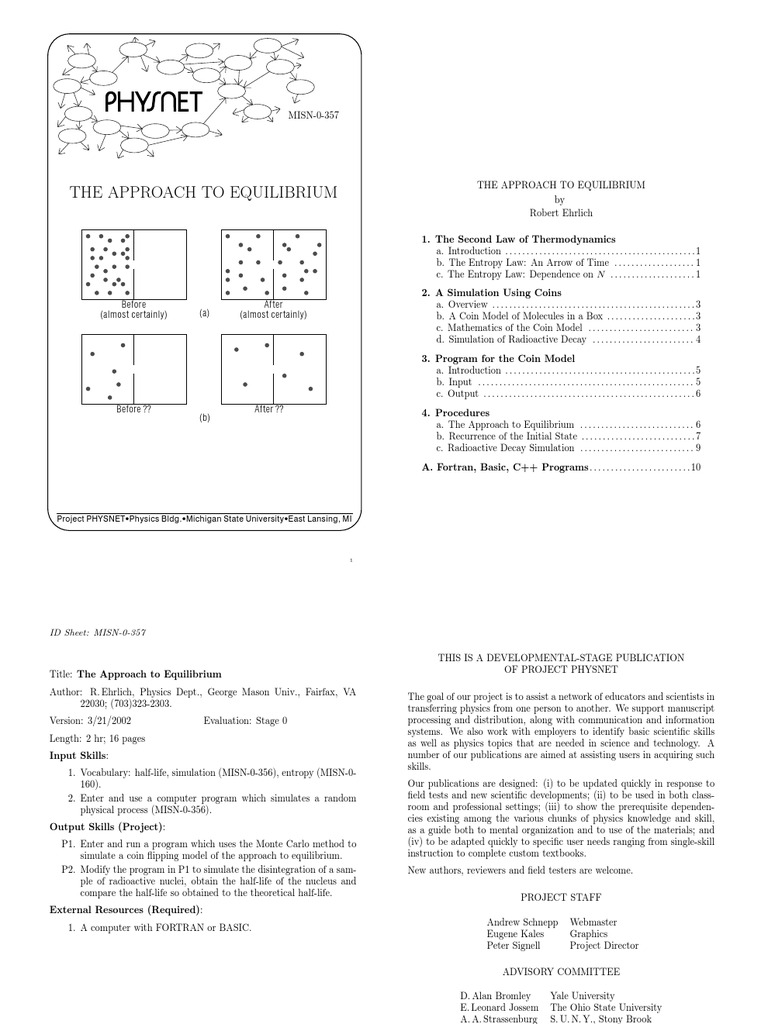 The Approach To Equilibrium: Project PHYSNET Physics Bldg. Michigan ...