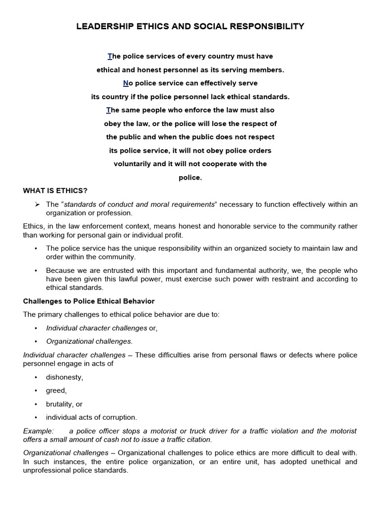 Leadership Ethics and Social Responsibility | PDF | Police | Social Work