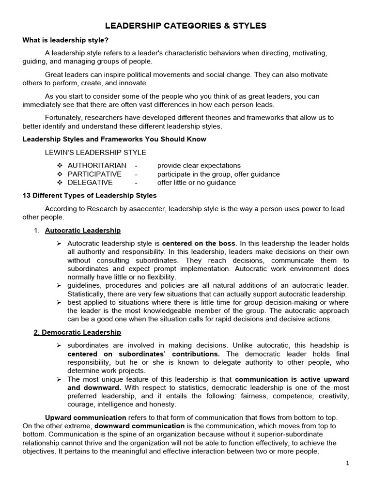 Leadership Categories | Download Free PDF | Leadership | Behavioural Sciences