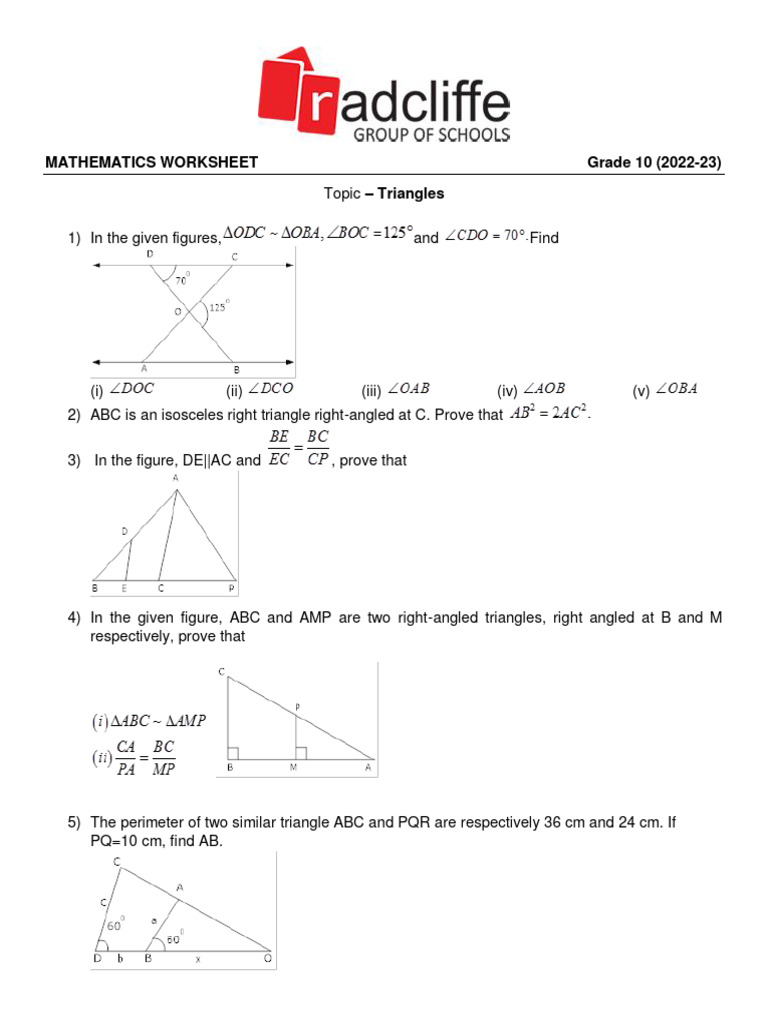 X CBSE Math Worksheet (2) | PDF | Triangle | Elementary Geometry