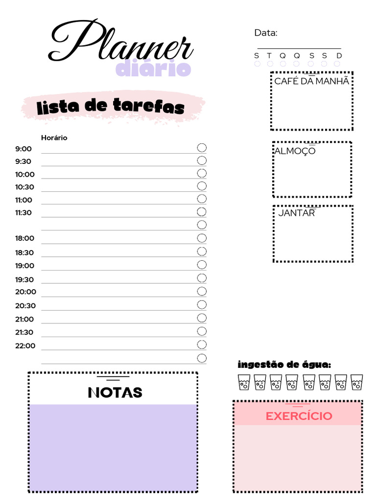Planner de Tarefas e Refeições Diário | PDF