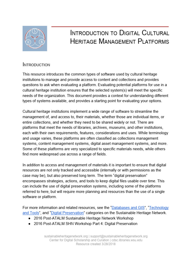 Introduction To Digital Cultural Heritage Management Platforms | PDF | Computing | Information ...