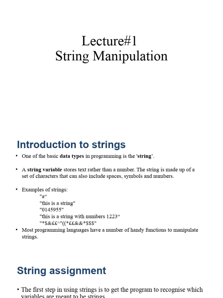 Lecture#1 String Manipulation | PDF | String (Computer Science) | Data Type Lecture#1 String Manipulation | PDF | String (Computer Science) | Data Type