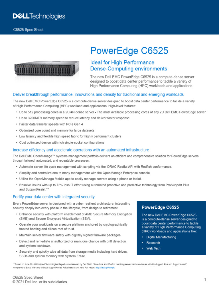 5dell EMC PowerEdge Modular - Servers C6520 Spec Sheet | PDF | Dell ...
