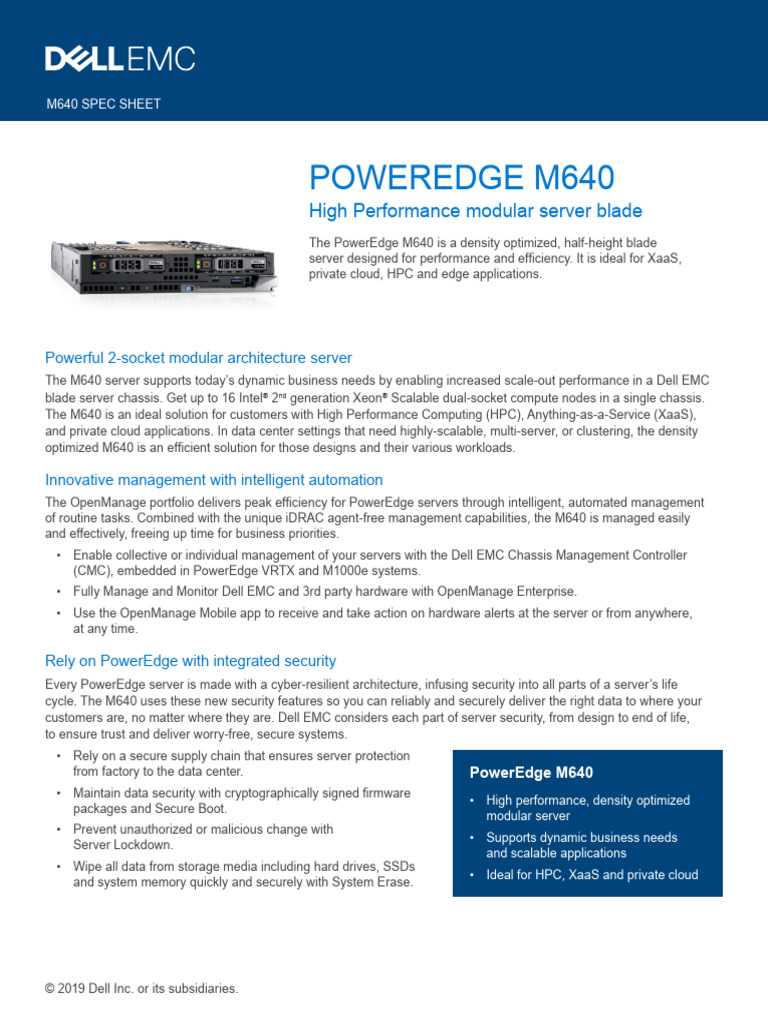 Dell EMC PowerEdge Modular - Servers - (Blade) M640 Spec Sheet | PDF | Solid State Drive | Computing