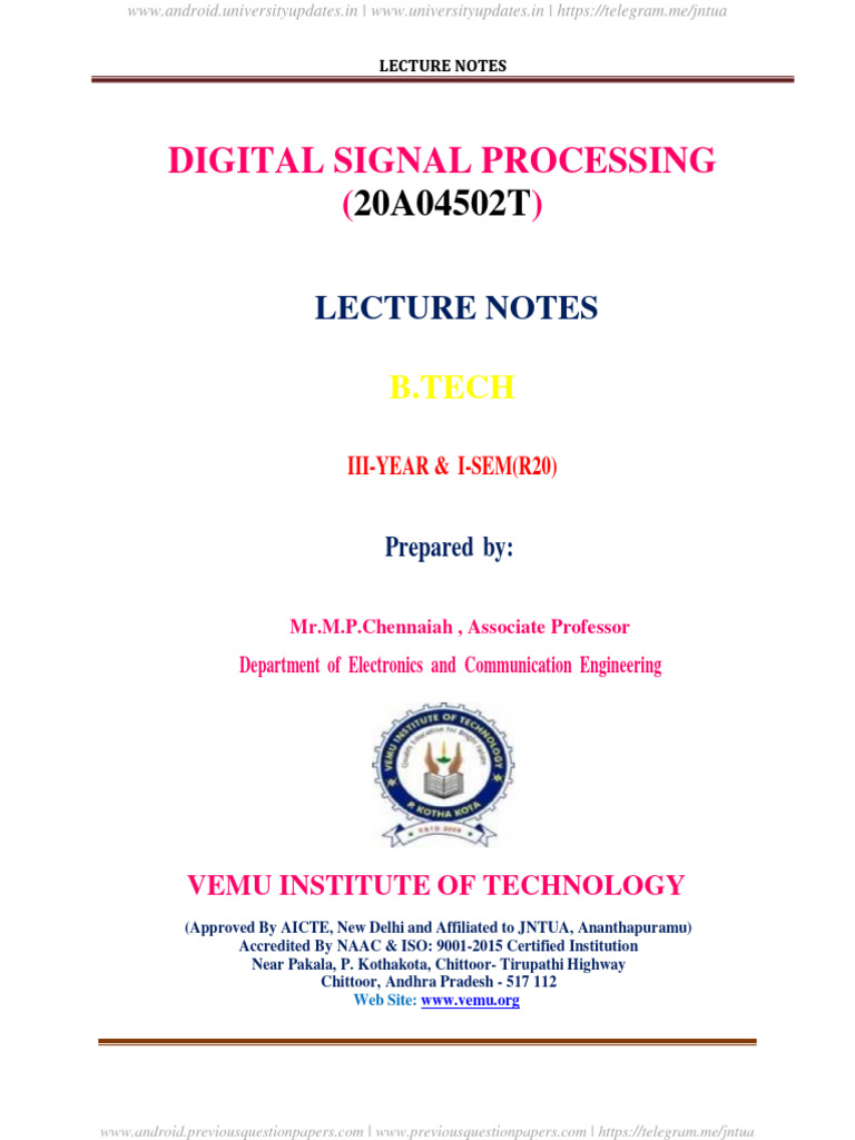 JNTUA Digital Signal Processing Notes - R20 | PDF | Digital Signal ...