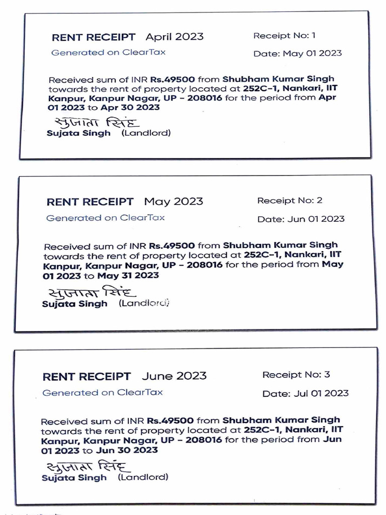 Rent Reciepts Apr Aug | PDF