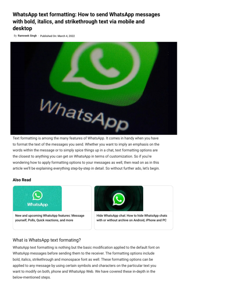 WhatsApp text formatting_ How to send WhatsApp messages with bol | PDF ...