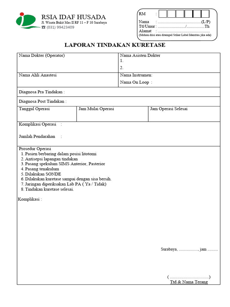 Formulir RM Laporan Tindakan Kuretase | PDF