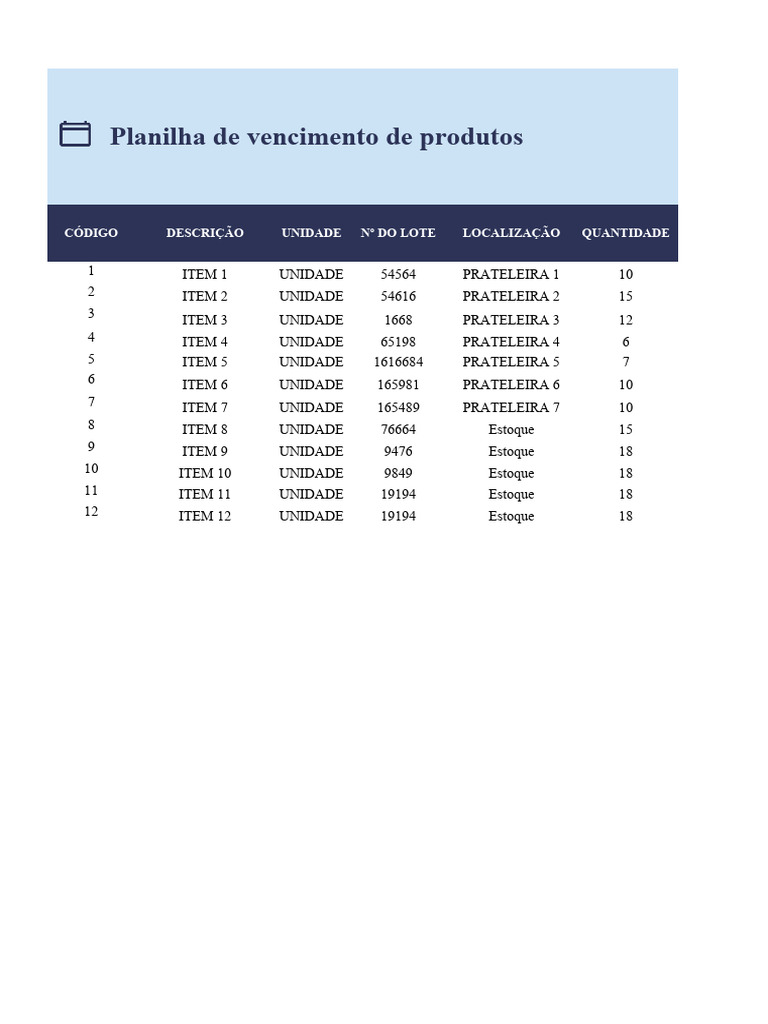 Cópia de Planilha de Controle de Validade (Nuvemshop) | PDF