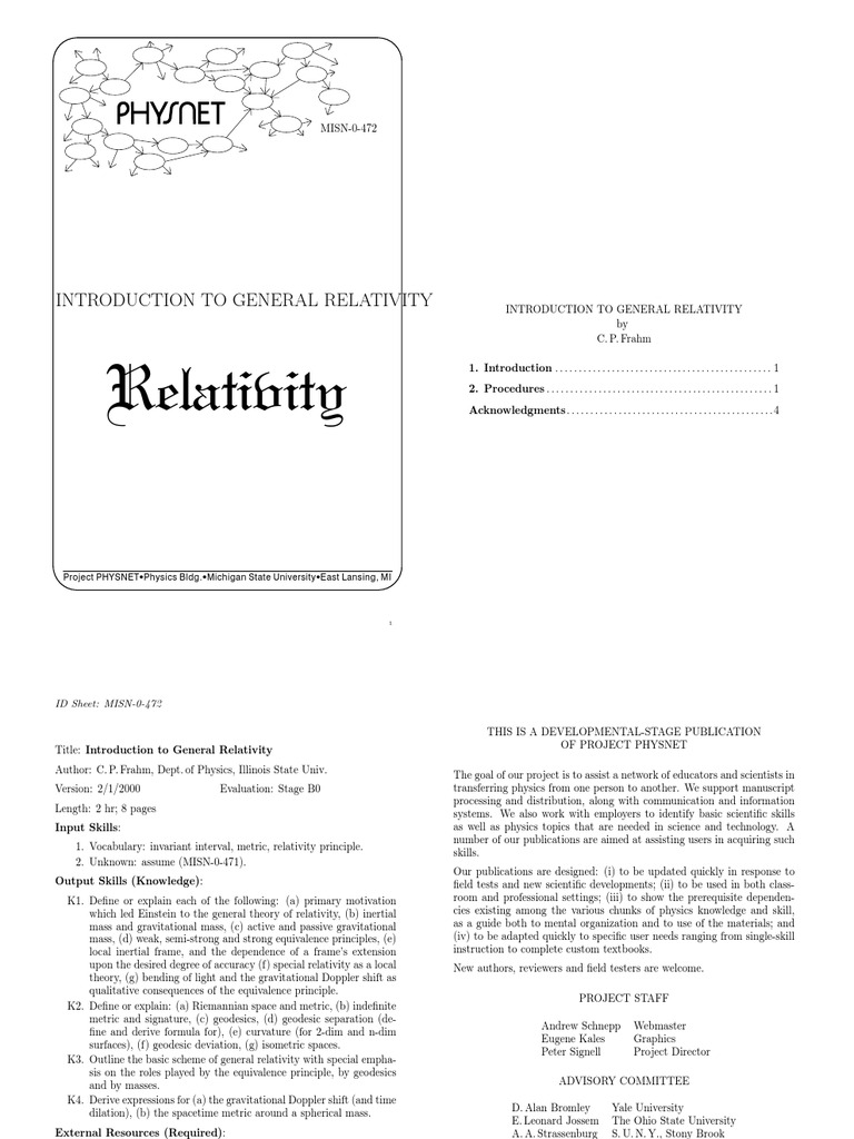 Relativity: Introduction To General Relativity | PDF | General ...