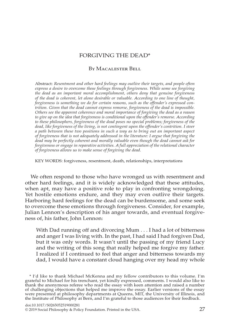Forgiving the Dead: A Moral Debate | PDF | Self-Improvement