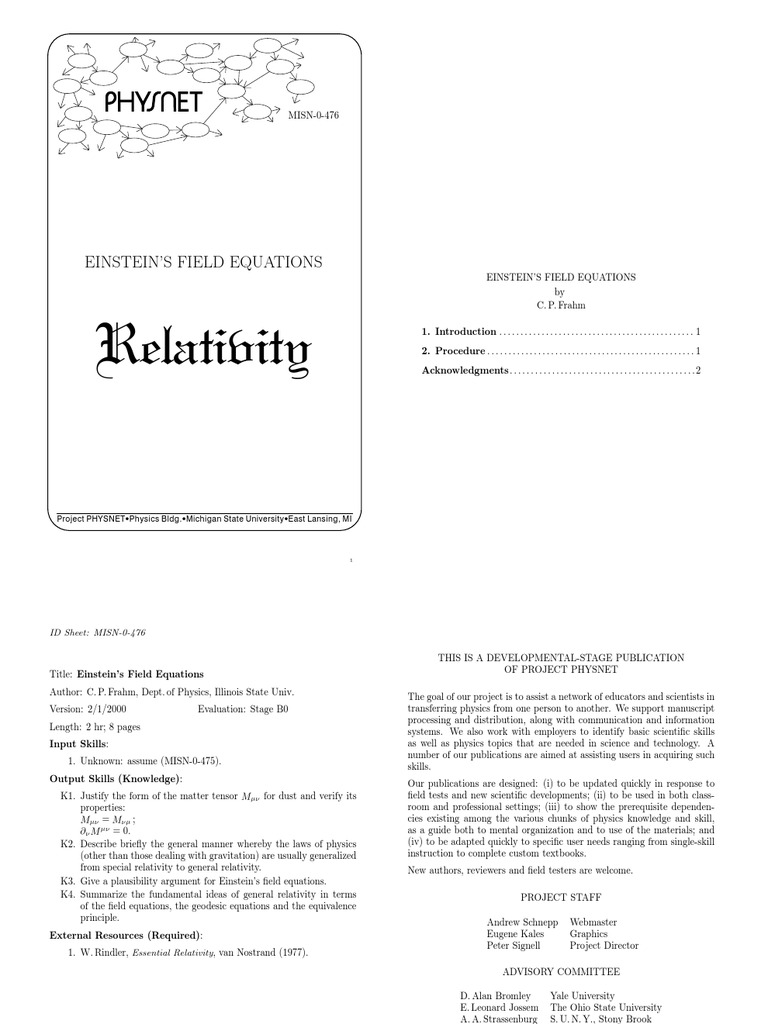 Relativity: Einstein'S Field Equations | PDF | General Relativity ...
