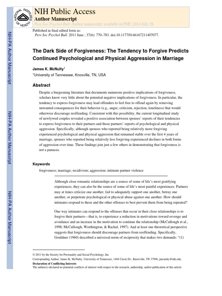 McNulty, J. (2011) - The Dark Side of Forgiveness The Tendency To ...