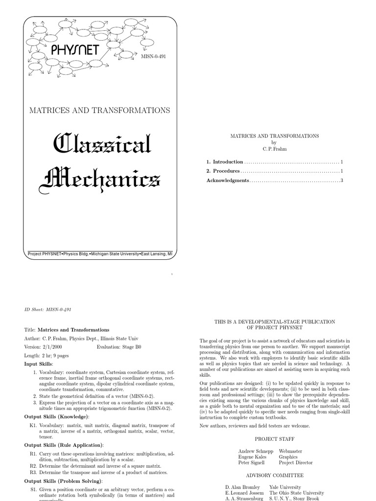 Classical Mechanics: Matrices and Transformations | PDF | Matrix (Mathematics) | Euclidean Vector