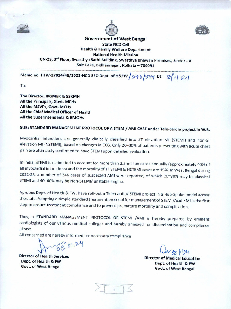 Std. Management Protocol of STEMI - AMI in WB | PDF
