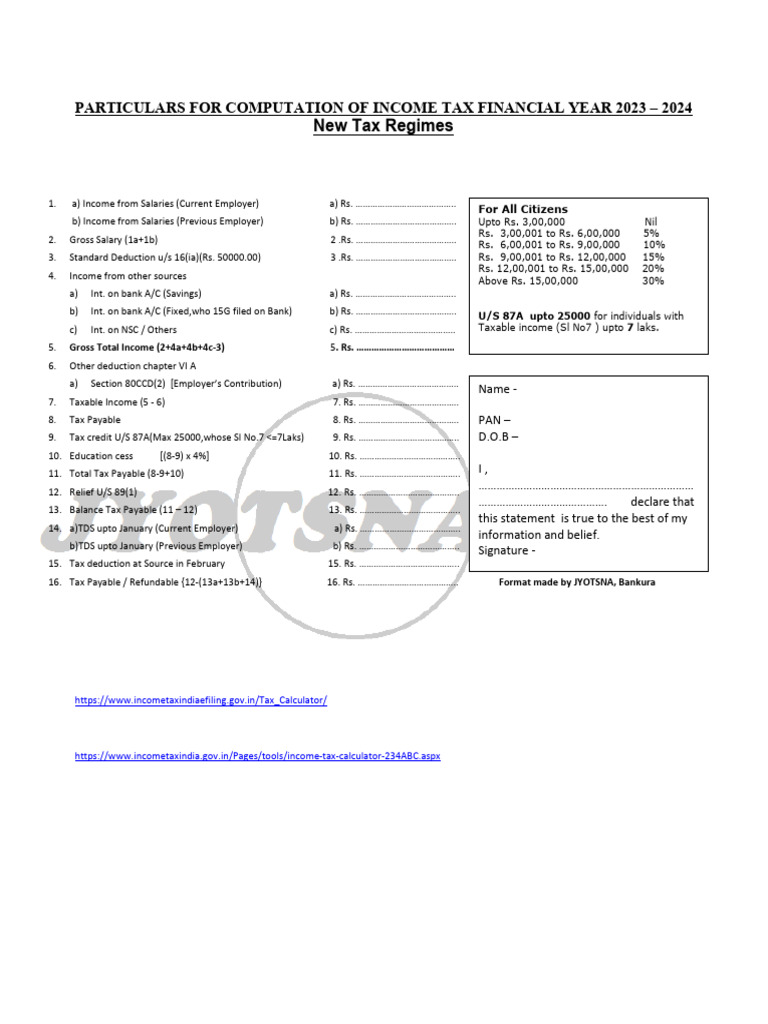 Calculation Sheet F.Y. 2022 - 23 New | PDF | Tax Deduction | Income
