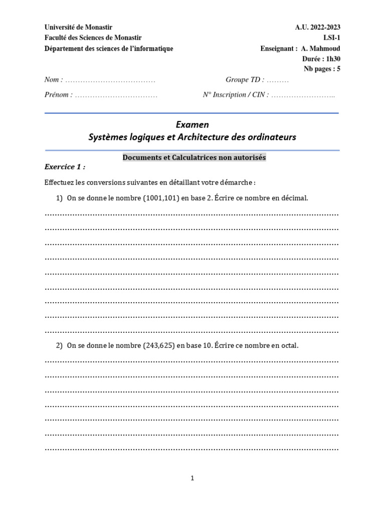 Examen Sys - Log 2 | PDF Examen Sys - Log 2 | PDF
