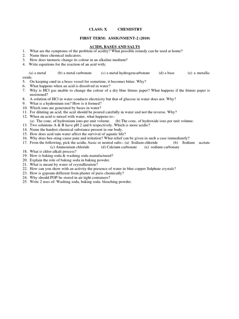 CBSE Class 10 Chemistry Worksheet | PDF CBSE Class 10 Chemistry Worksheet | PDF