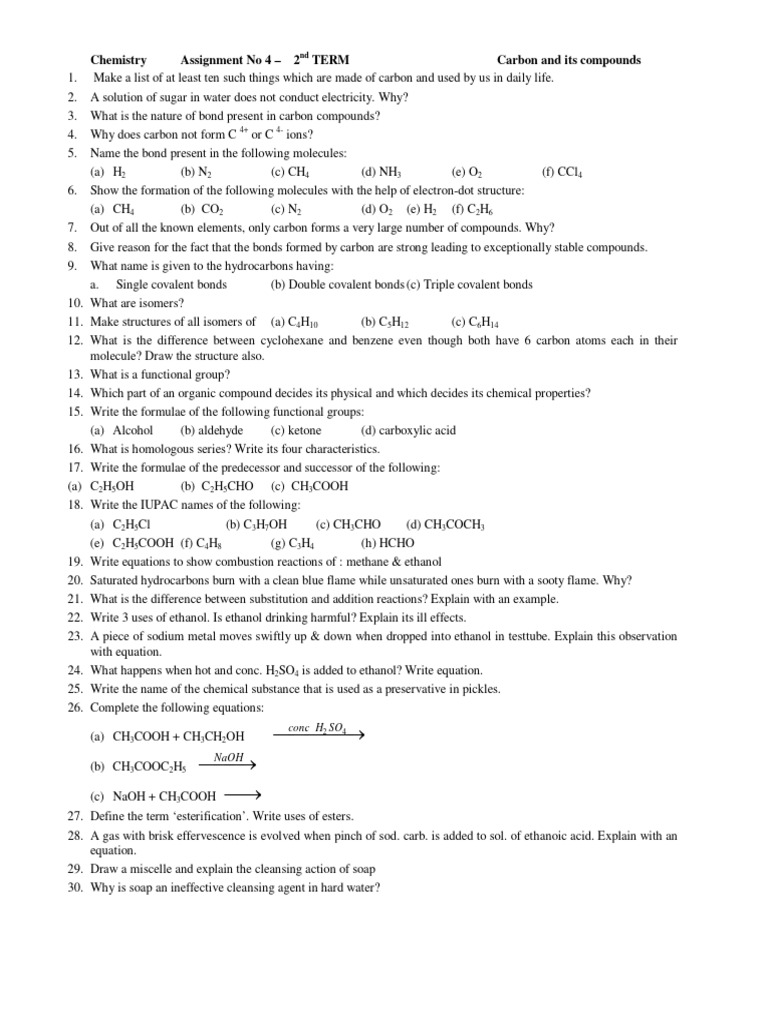 CBSE Class 10 Chemistry Worksheet | PDF | Chemical Bond | Chemical ...