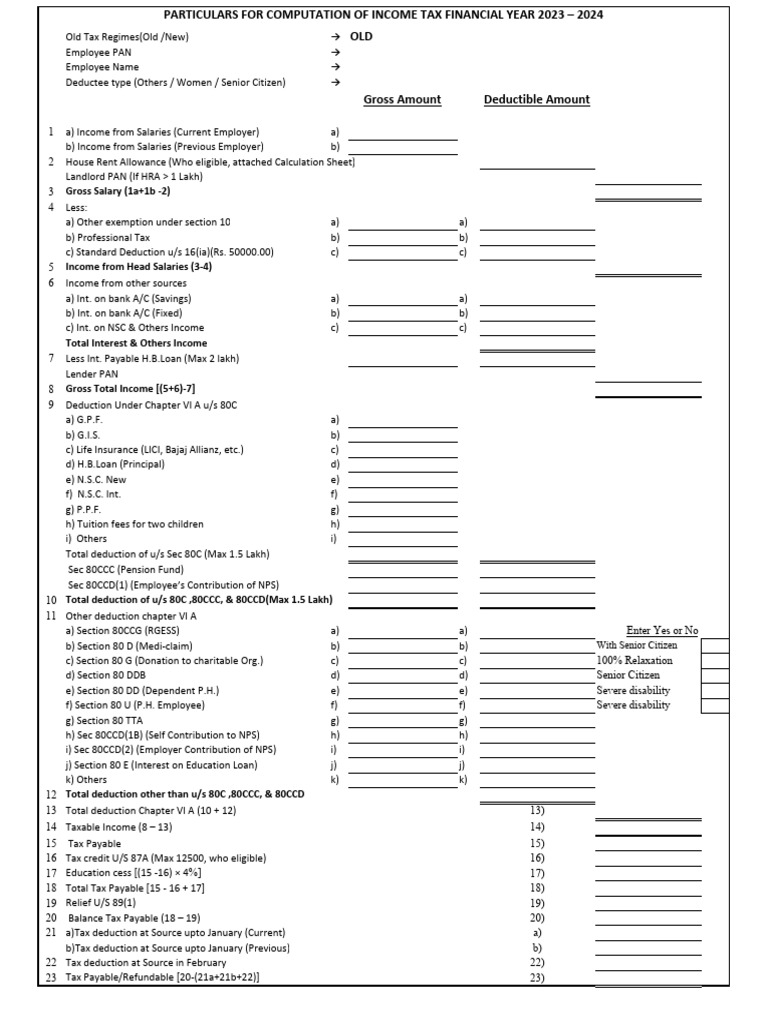 Calculation Sheet 2022 - 23 OLD | PDF | Tax Deduction | Taxes