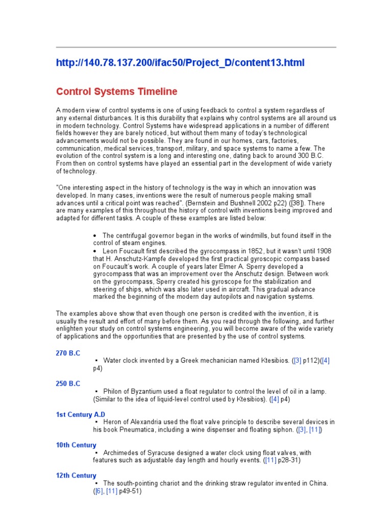 Control Systems Timeline | PDF | Steam Engine | Clock