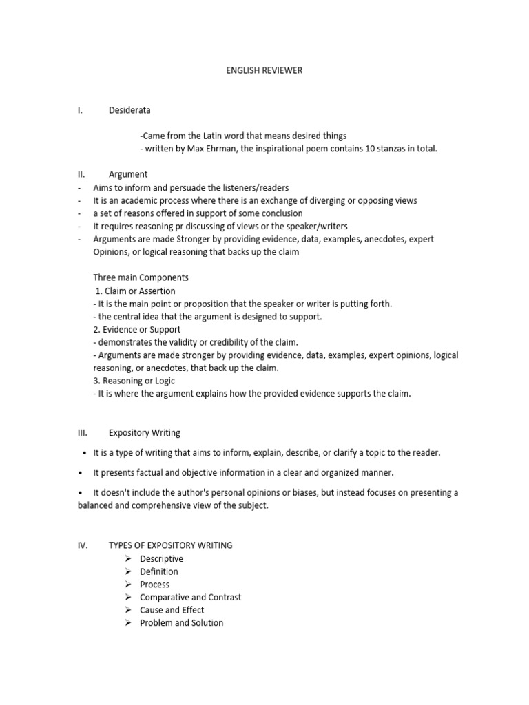 English 1st Quarter Reviewer | PDF | Essays | Reason