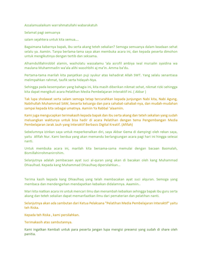 Contoh Redaksi MC Webinar Online | PDF