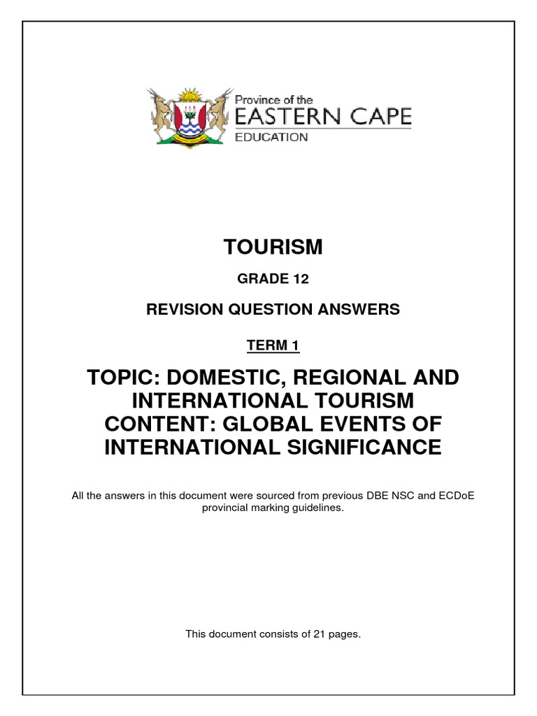 GR 12 - Tourism - Term 1 - Global Events of International Significance ...