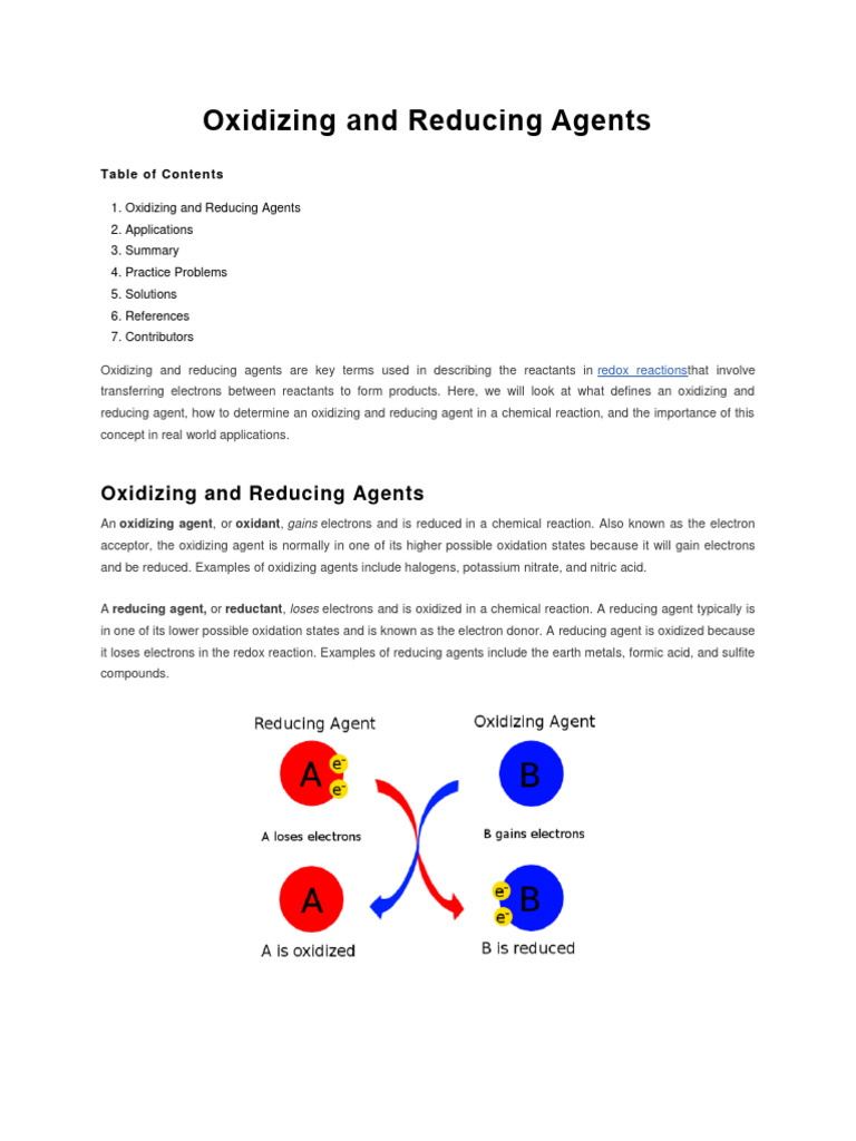 Oxidizing and Reducing Agents | PDF | Redox | Chemical Reactions