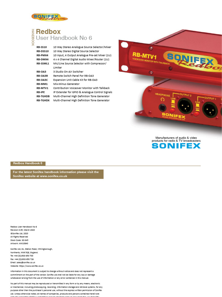 Redbox User Handbook for Audio Mixers | PDF