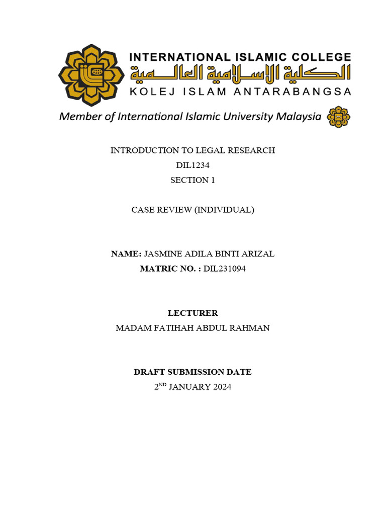 Legal Research Case Review Assignment | PDF | Social Science