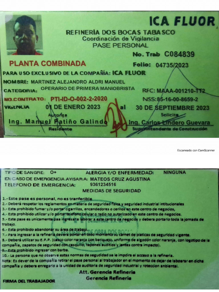Pase Personal ICA Fluor 2023 | PDF