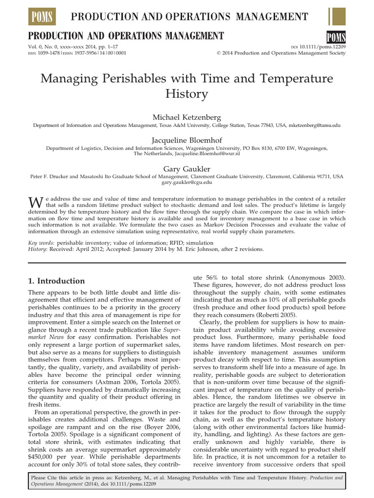 03 - Managing Perishables With Time and Temperature | PDF ...