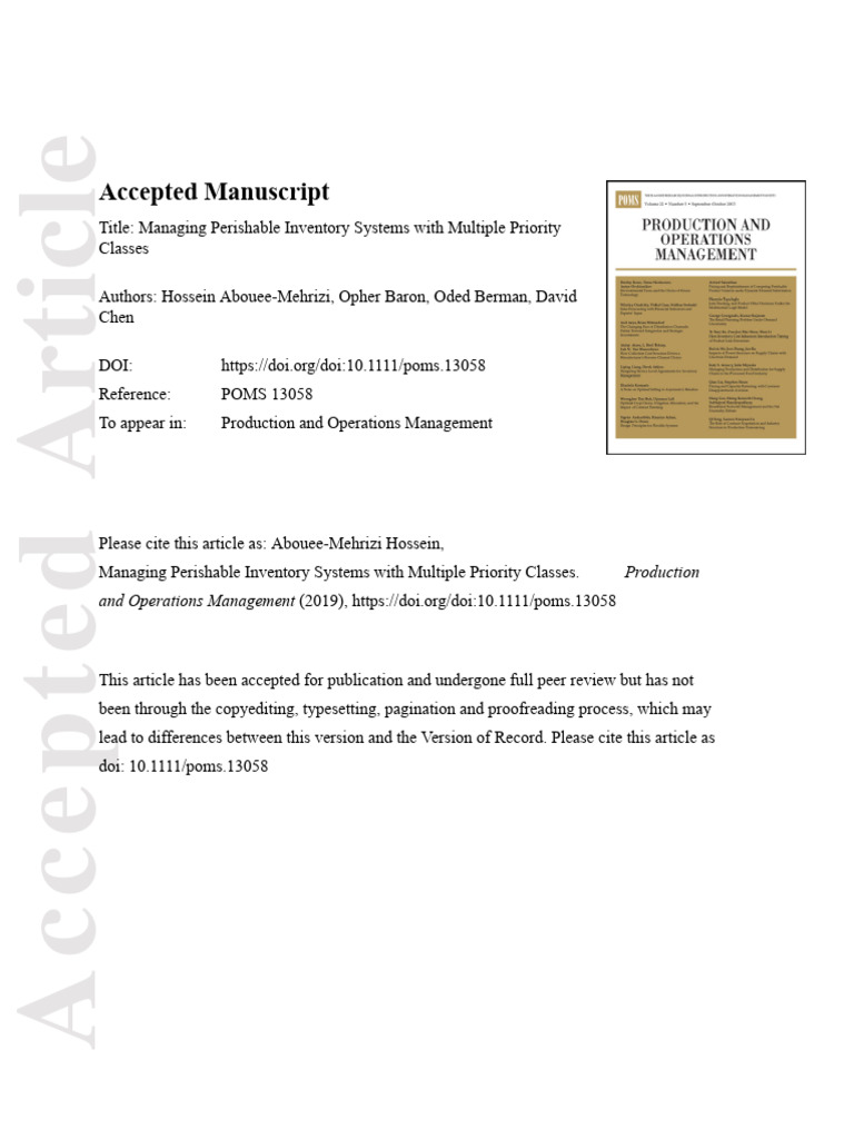 04 - Managing Perishable Inventory Systems With Multiple Priority | PDF | Retail | Supply Chain