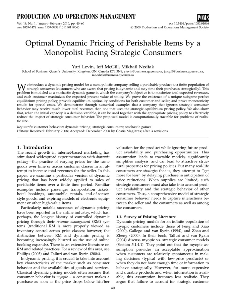 05 - Optimal Dynamic Pricing of Perishable Items | PDF | Pricing | Demand