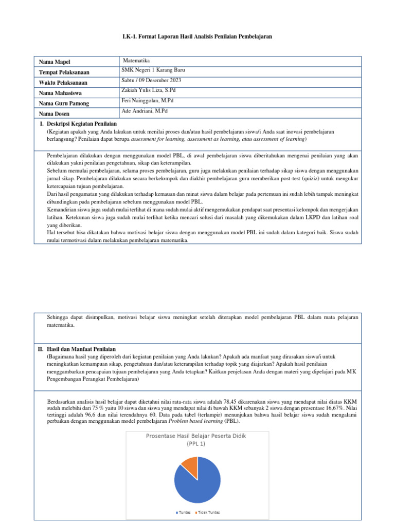 Format Hasil Asesmen Pembelajaran - ZAKIAH | PDF