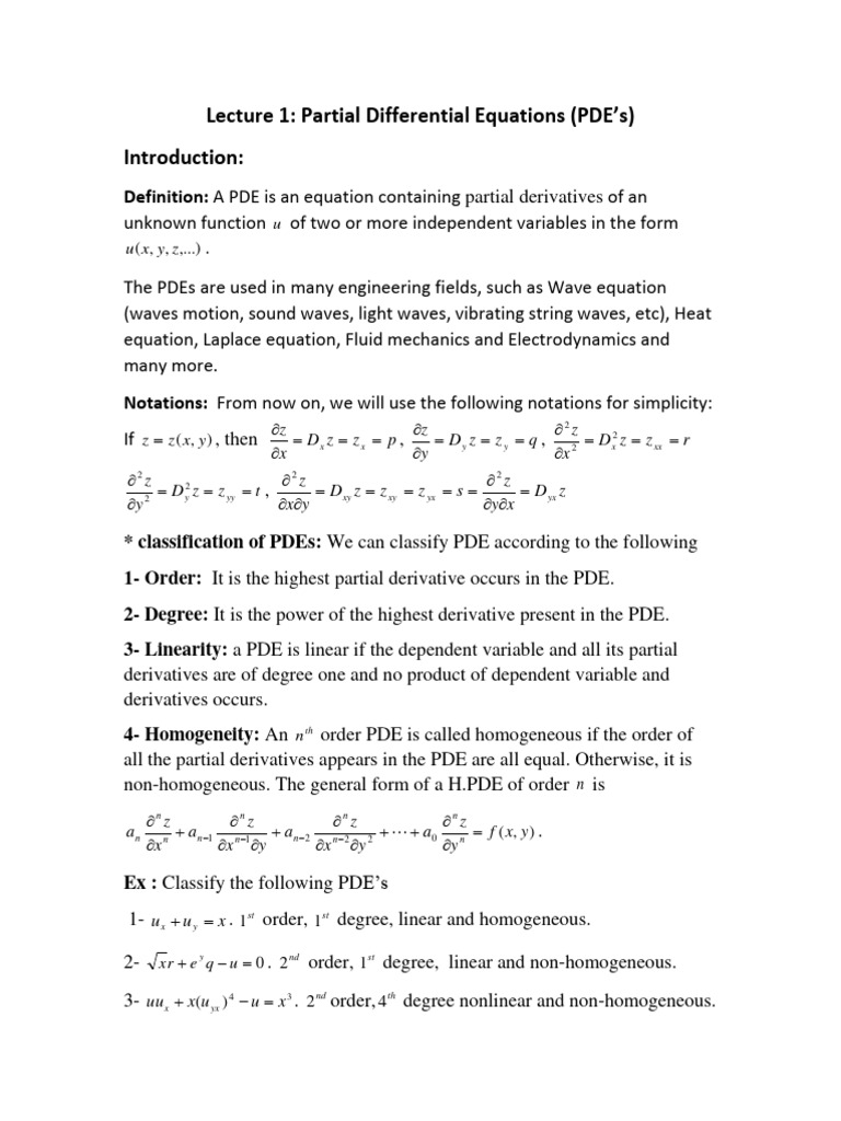 Lecture 1 | PDF | Partial Differential Equation | Differential Equations