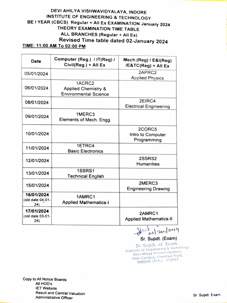 Revised Time Table BE I Yr (All Branches) | PDF | Engineering | Natural ...