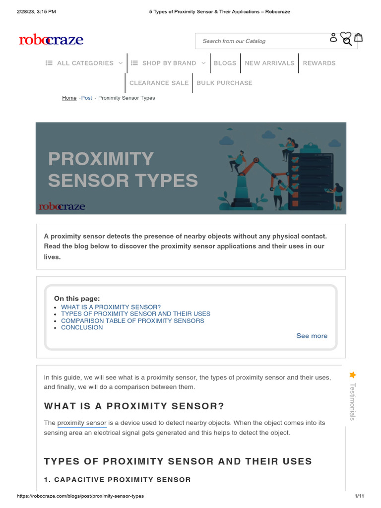 5 Types of Proximity Sensor - Their Applications - Robocraze | PDF