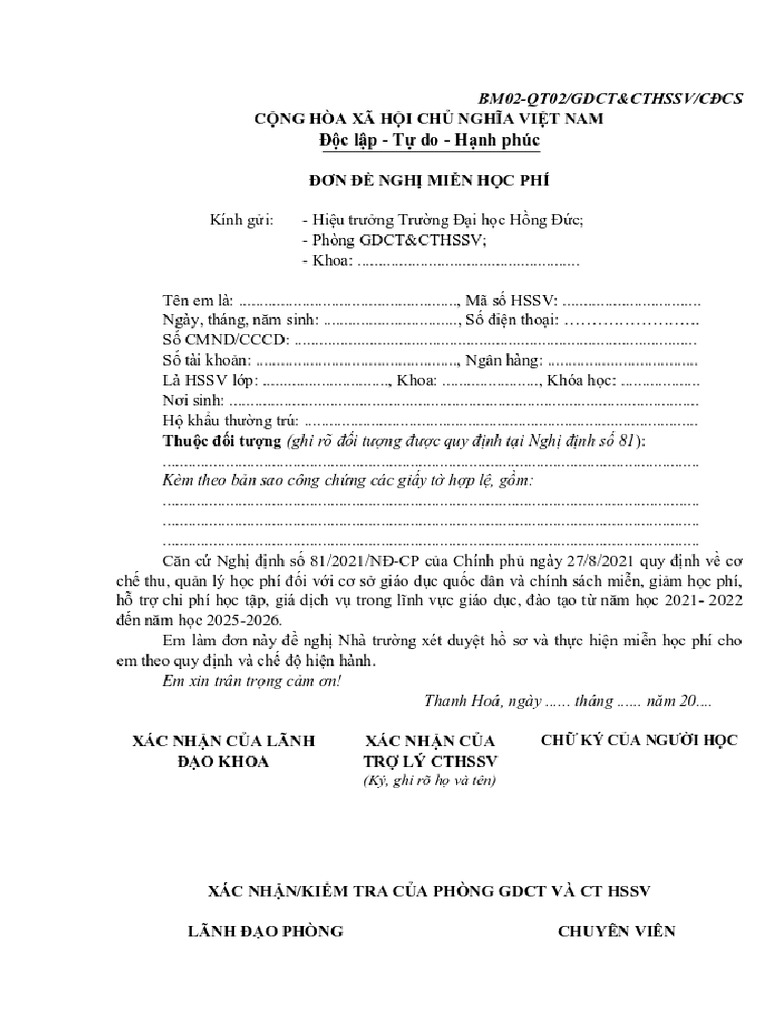 Don Xin Mien Giam Hoc Phi | PDF