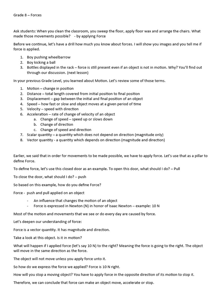 September 7 Lesson | PDF | Force | Euclidean Vector