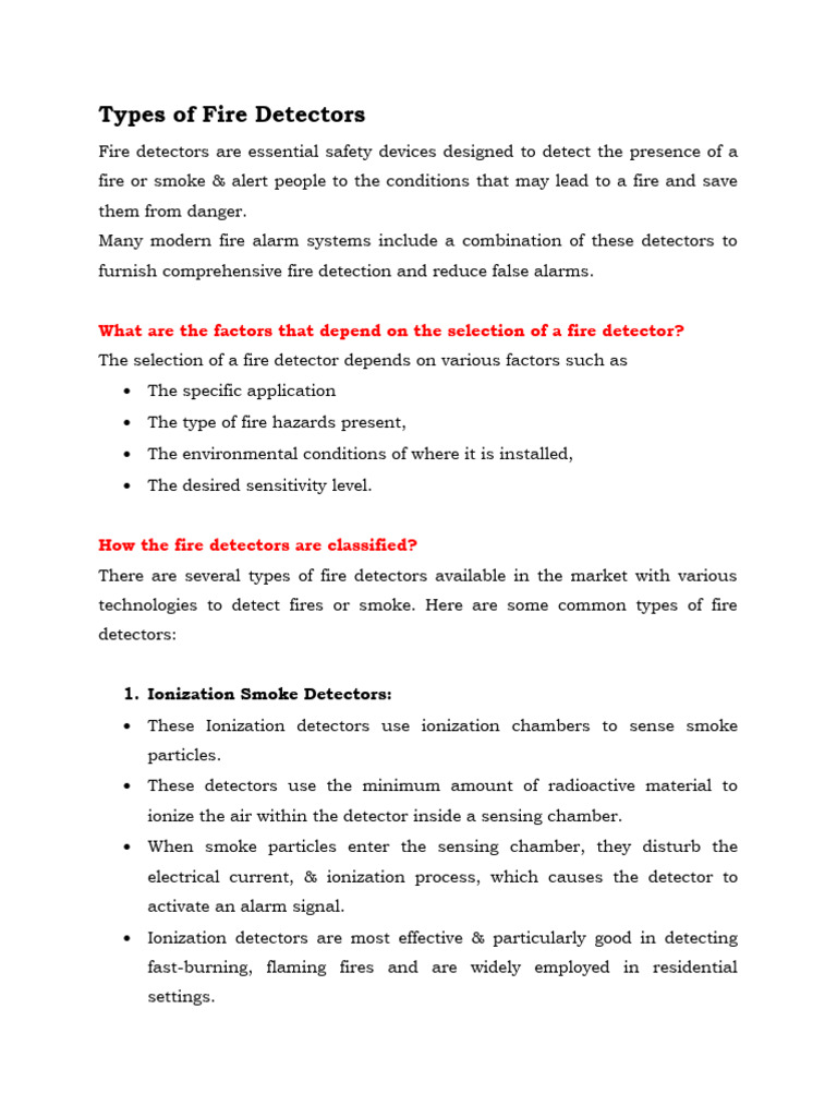 Types of Fire Detectors | PDF | Sensor | Chemistry